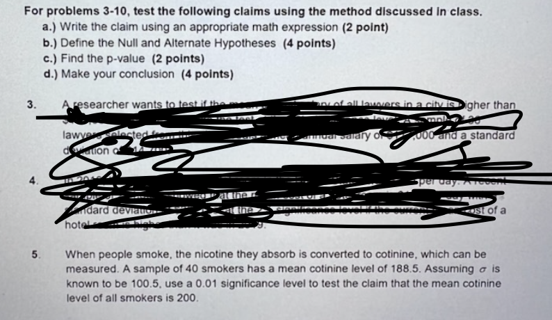 Solved For problems 3−10, test the following claims using | Chegg.com