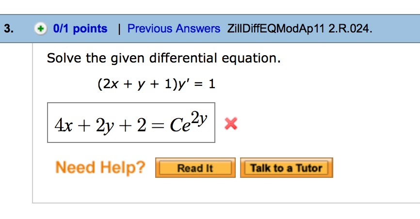 Solved 3. +0/1 points | Previous Answers ZillDiffEQModAp11 | Chegg.com