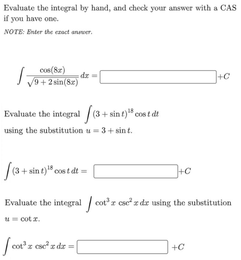 Solved Evaluate the integral by hand, and check your answer | Chegg.com