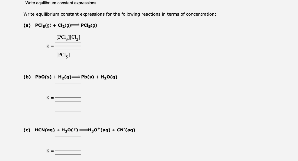 Solved Write Equilibrium Constant Expressions Write 1644