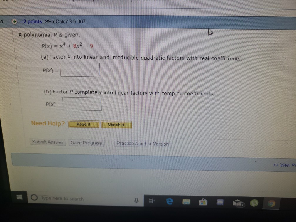 Solved 1.2 points SPreCalc7 3.5.067 A polynomial P is given. | Chegg.com