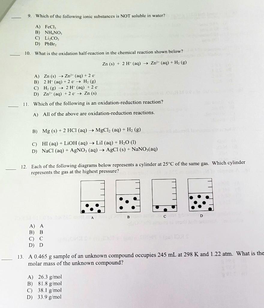 Solved 9. Which of the following ionic substances is NOT | Chegg.com