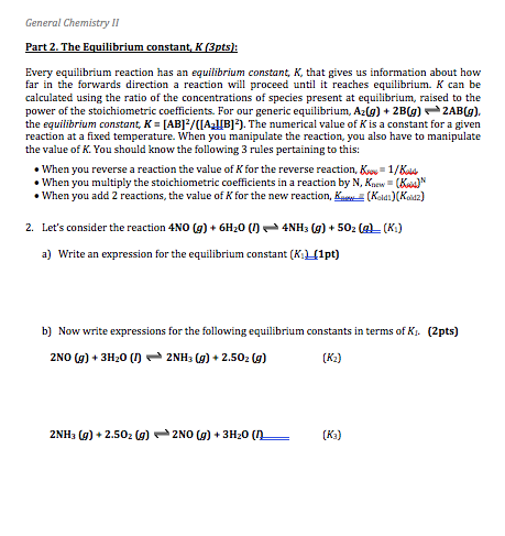 Solved General Chemistry II Part 2. The Equilibrium constant | Chegg.com
