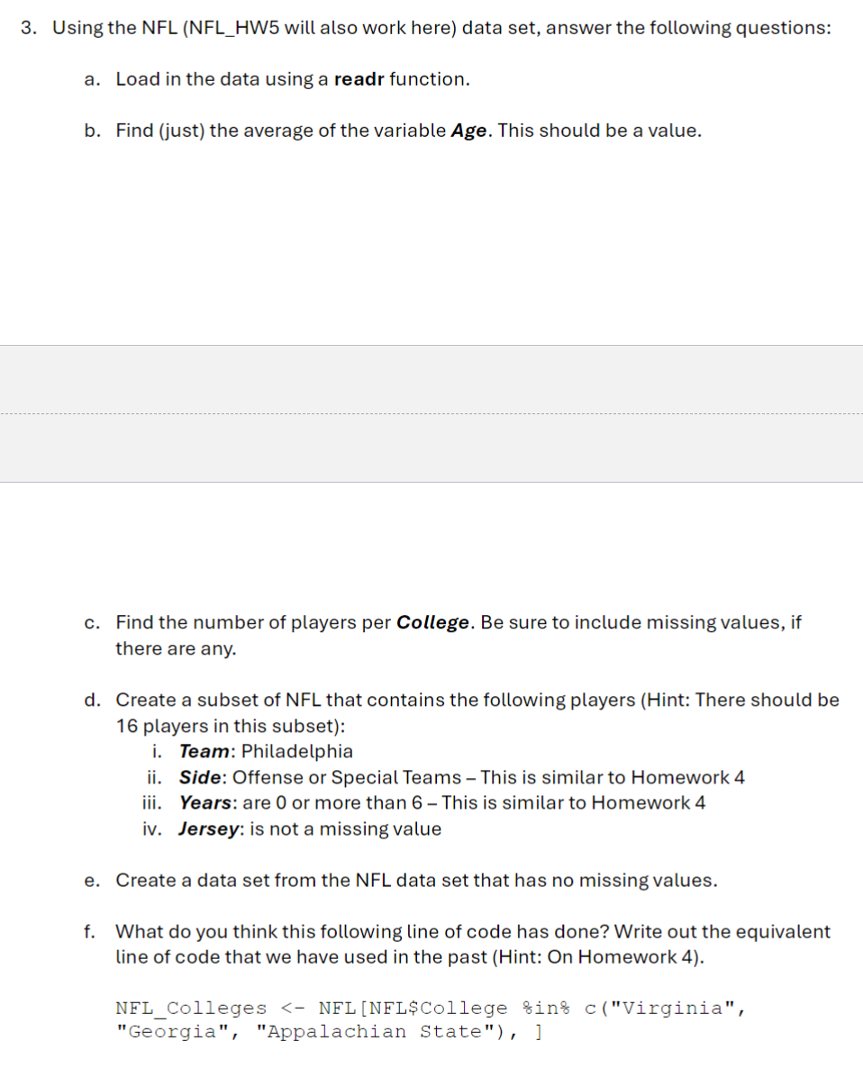 Solved 3. ﻿Using the NFL (NFL_HW5 ﻿will also work here) | Chegg.com