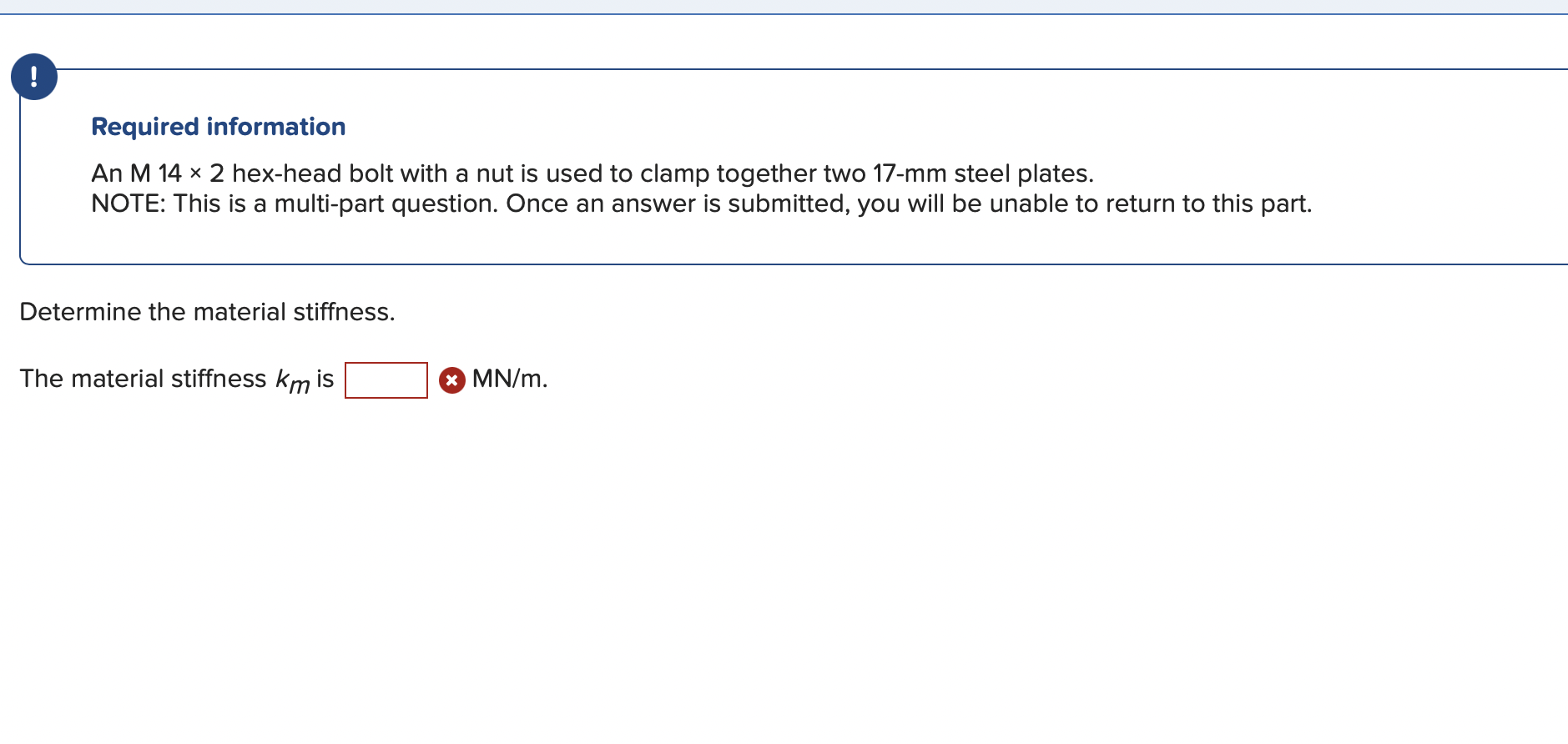 Solved Required information An M14×2 hex-head bolt with a | Chegg.com