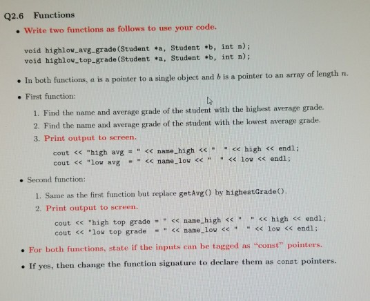 Q2.6 Functions .Write two functions as follows to use | Chegg.com