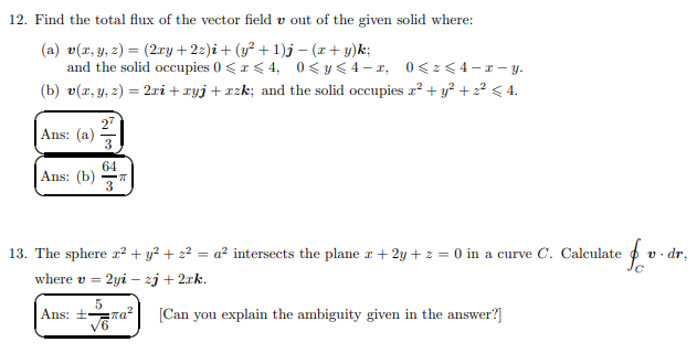 Solved 12. Find the total flux of the vector field v out of | Chegg.com