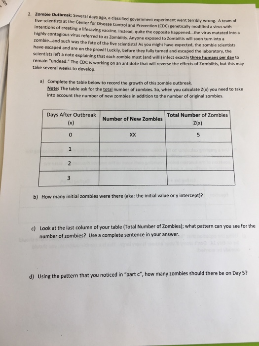 Solved 2. Zombie Outbreak: Several days ago, a classified | Chegg.com