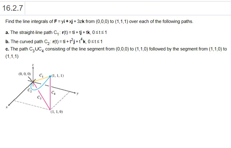 Solved Find the line integrals of F=yi+xj+3zk from (0,0,0) | Chegg.com
