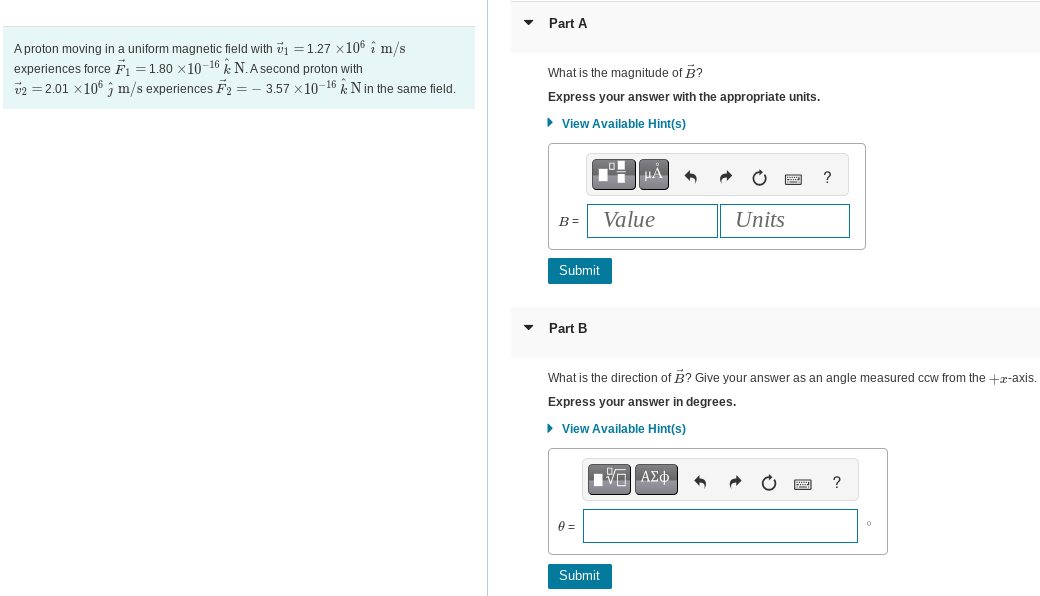 Solved A proton moving in ﻿a uniform magnetic field with | Chegg.com