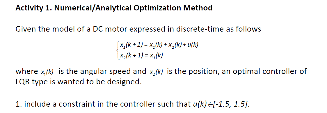 Activity 1. Numerical/Analytical Optimization Method | Chegg.com
