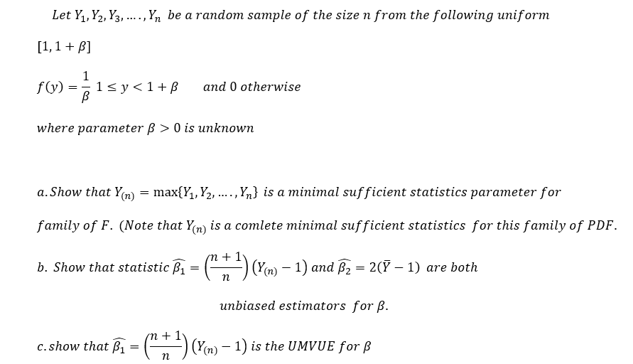 Let Y1,Y2,Y3,….,Yn be a random sample of the size n | Chegg.com