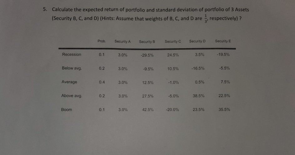 Solved 5. Calculate the expected return of portfolio and | Chegg.com