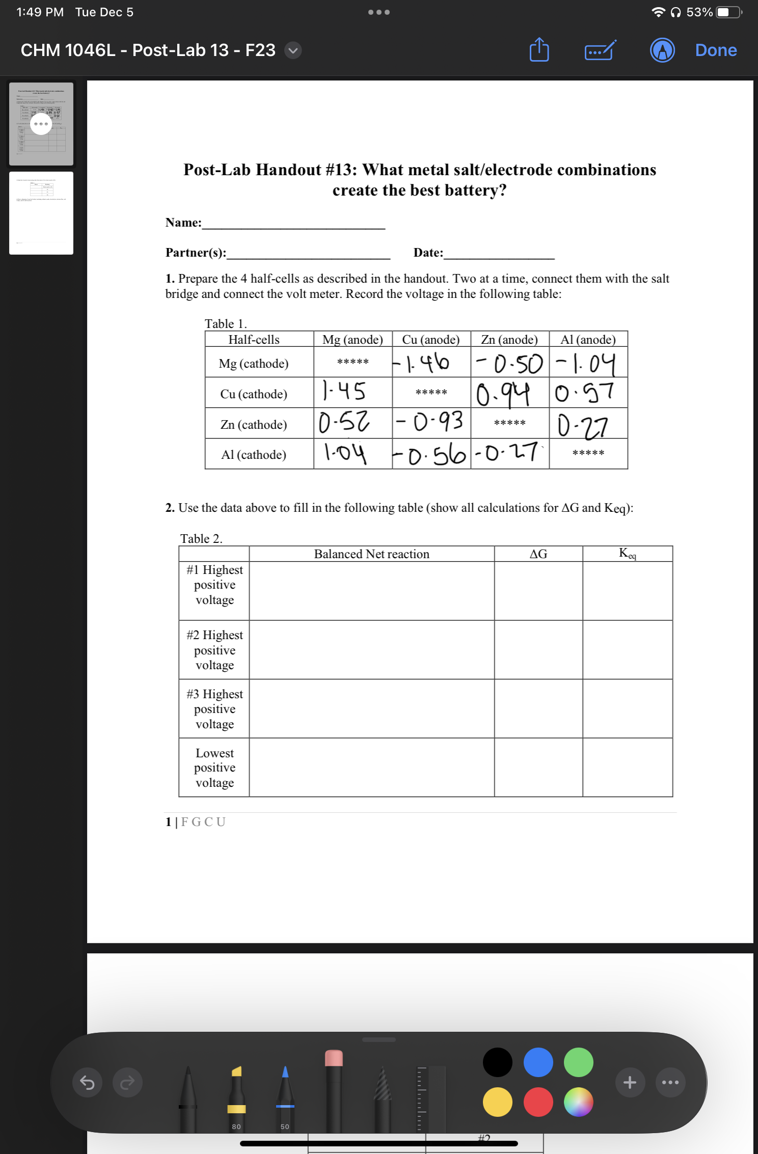 Solved 1. Prepare the 4 half-cells as described in the | Chegg.com
