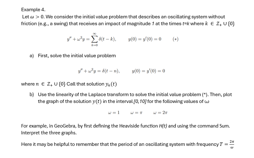 Solved Example 4.Let ω>0. We ﻿consider the initial value | Chegg.com