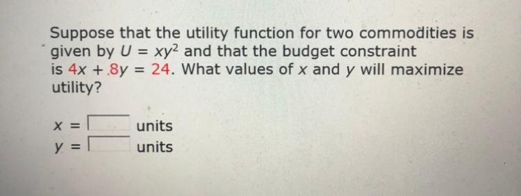 Solved Suppose that the utility function for two commodities | Chegg.com
