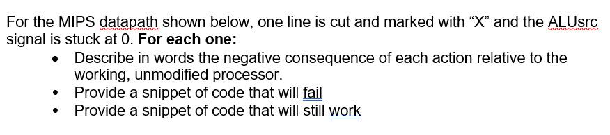Solved For the MIPS datapath shown below, one line is cut | Chegg.com