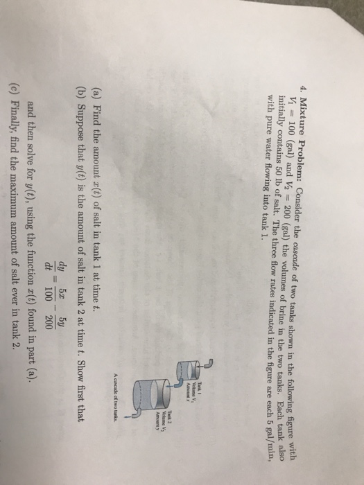 Solved 4. Mixture Problem: Consider the cascade of two tanks | Chegg.com