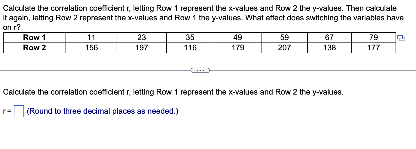 Solved Calculate the correlation coefficient r, letting Row | Chegg.com