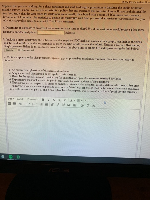 Solved Show In tro/Instruction Suppose that you are working | Chegg.com