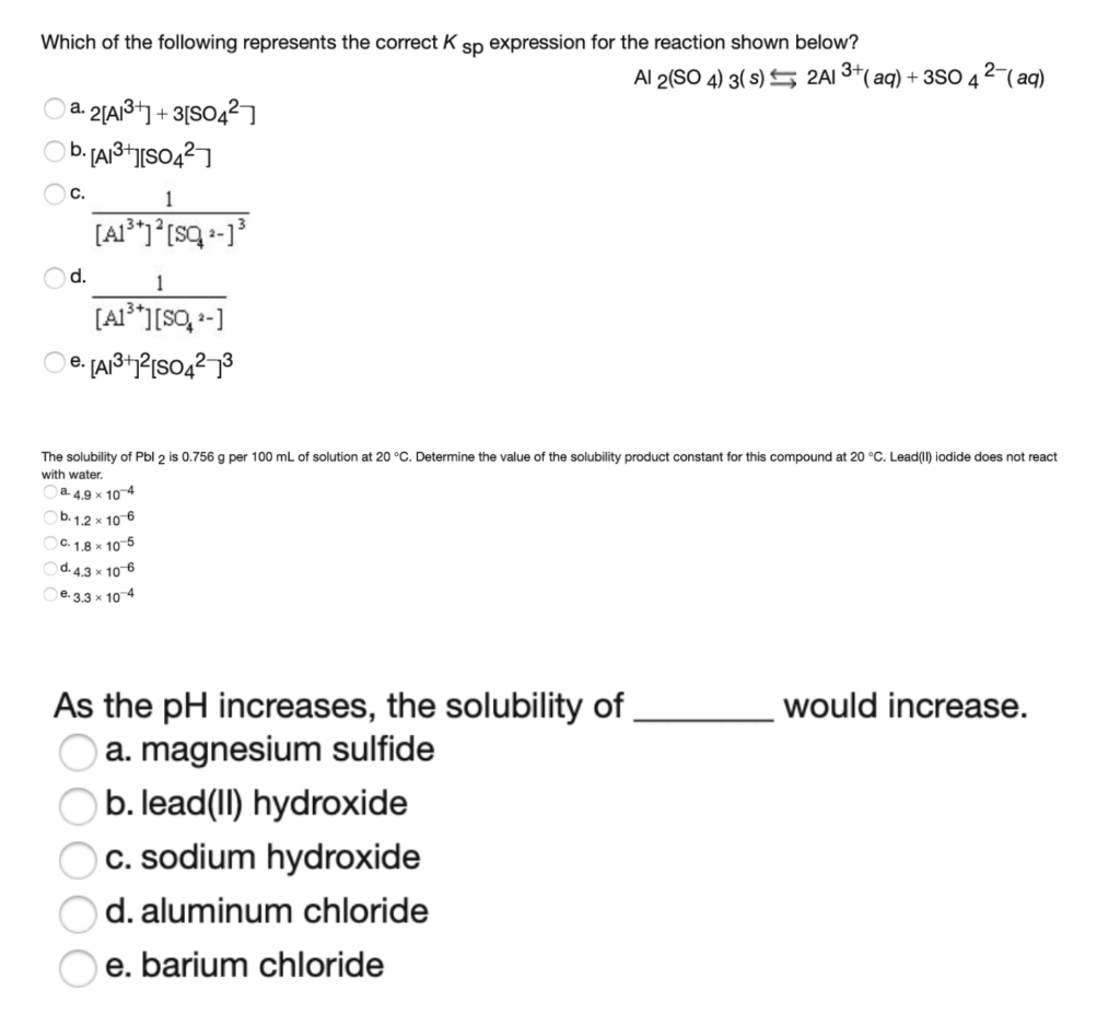 Solved Which of the following represents the correct K sp | Chegg.com