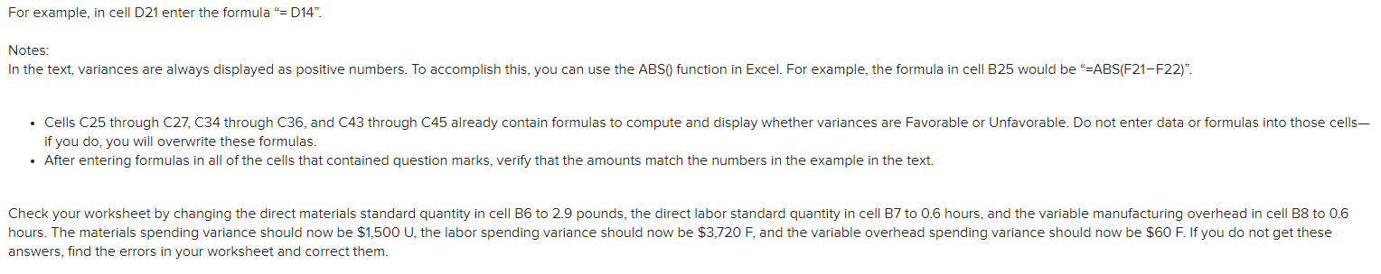 Solved For example, in cell D21 enter the formula "= D14". | Chegg.com