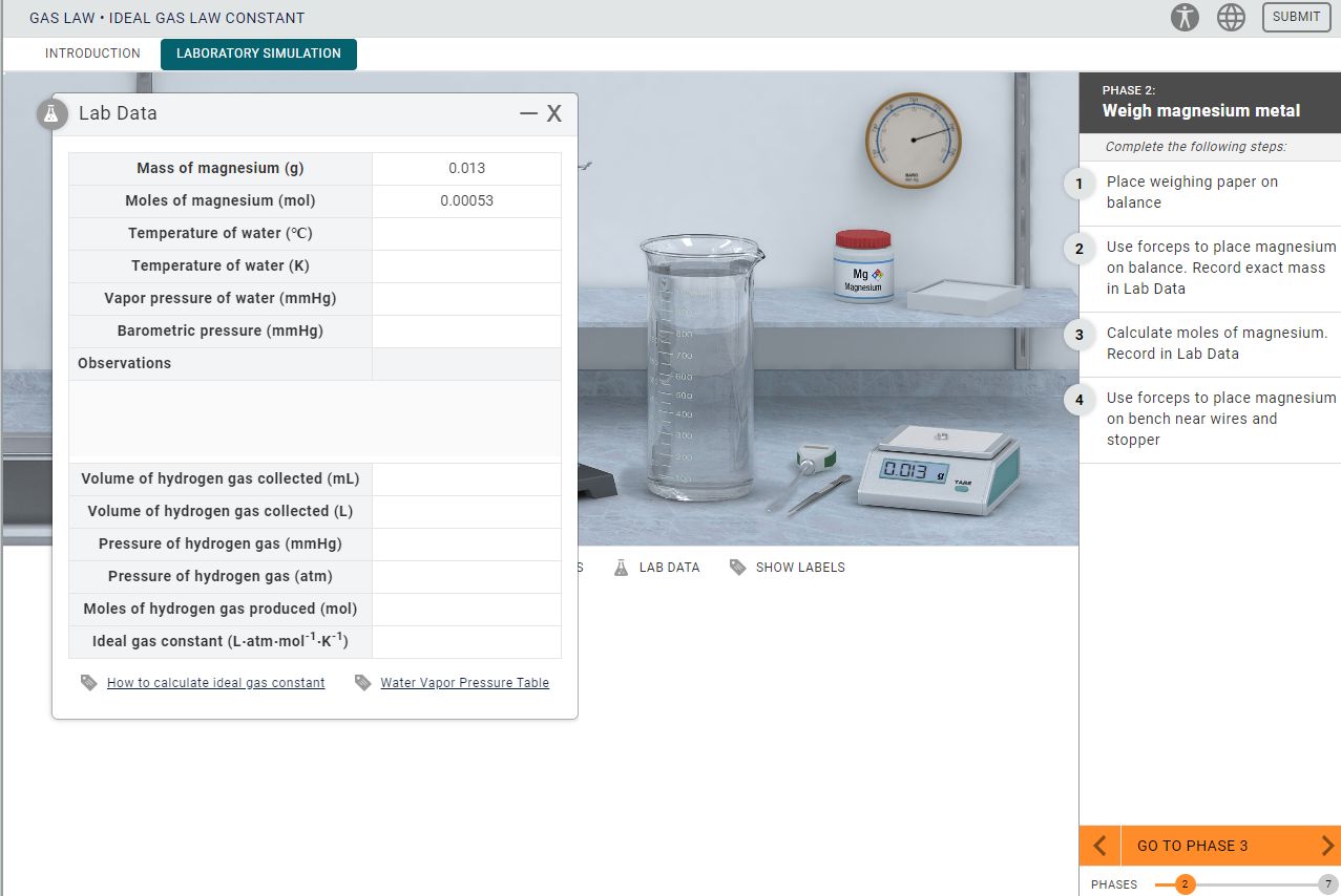 PHASE 2: Weigh magnesium metal Complete the following | Chegg.com
