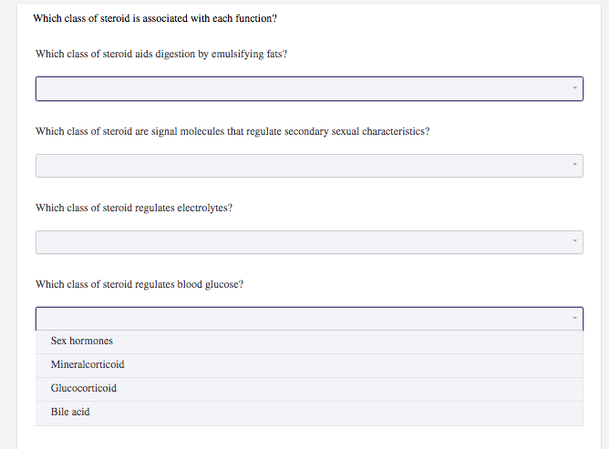 Solved Which class of steroid is associated with each | Chegg.com