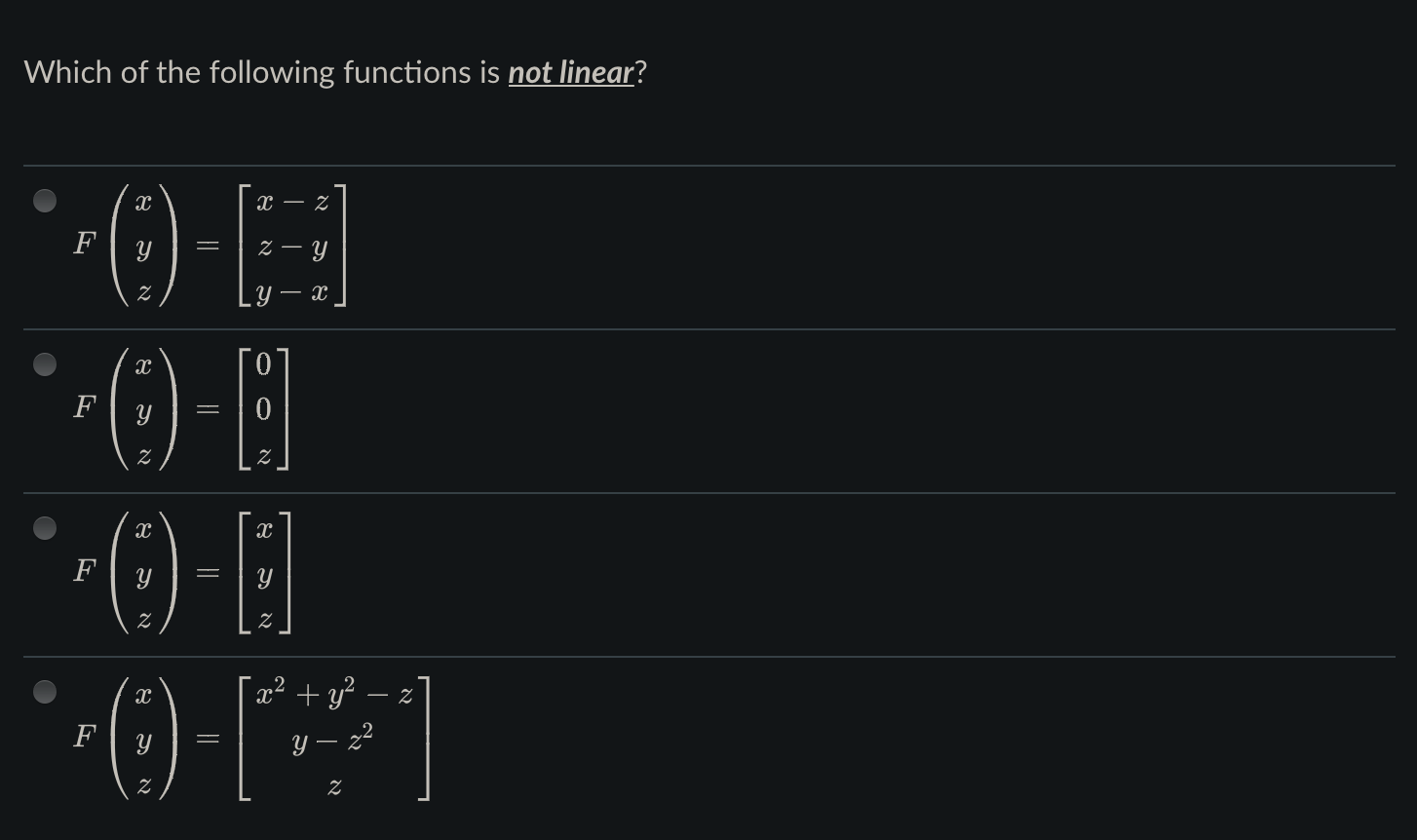 Solved Which of the following functions is not linear? х X – | Chegg.com