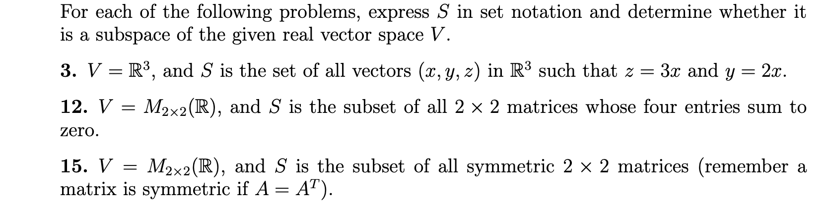 Solved For each of the following problems, express S in set | Chegg.com