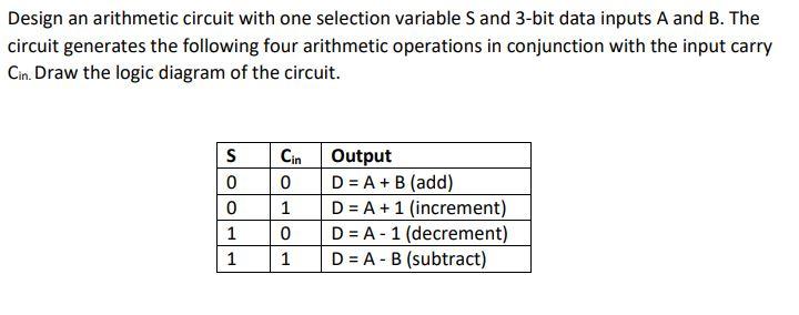 Solved Design an arithmetic circuit with one selection | Chegg.com