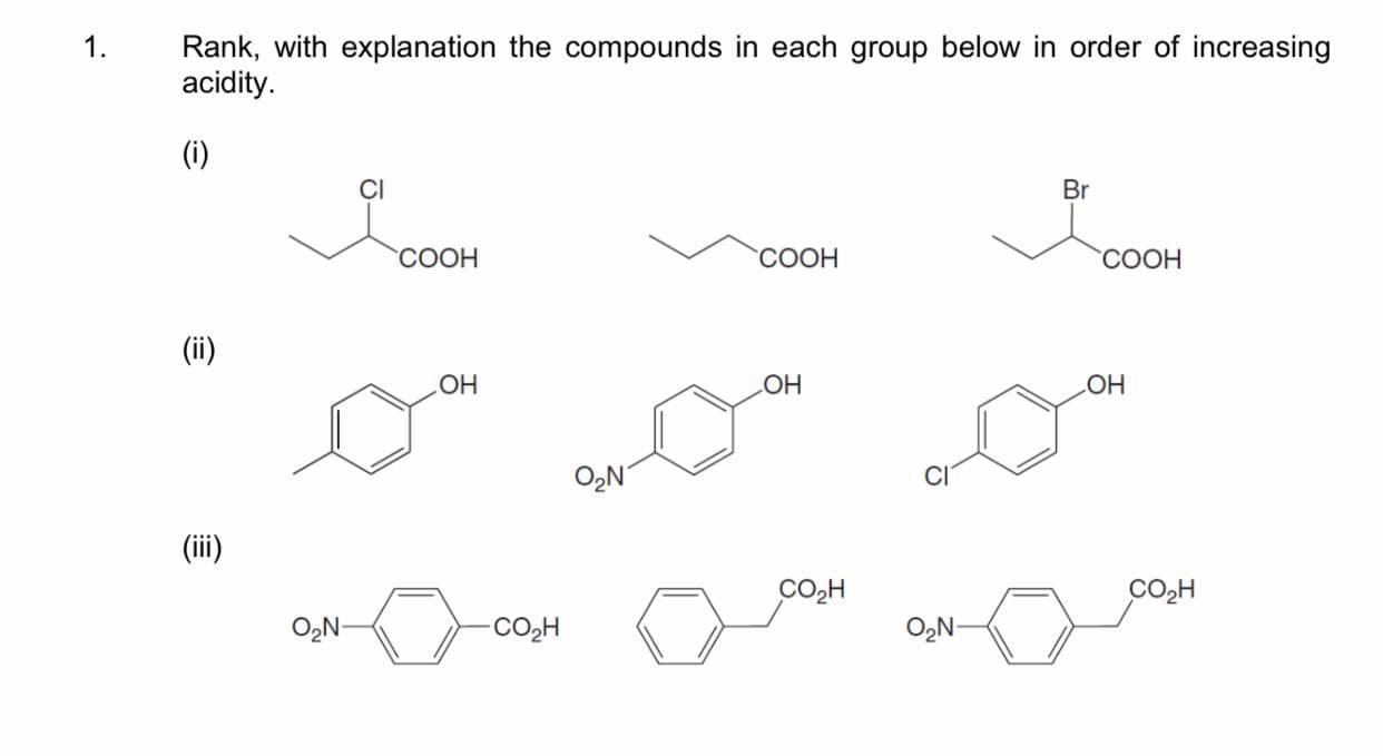Solved 1. Rank, with explanation the compounds in each group | Chegg.com