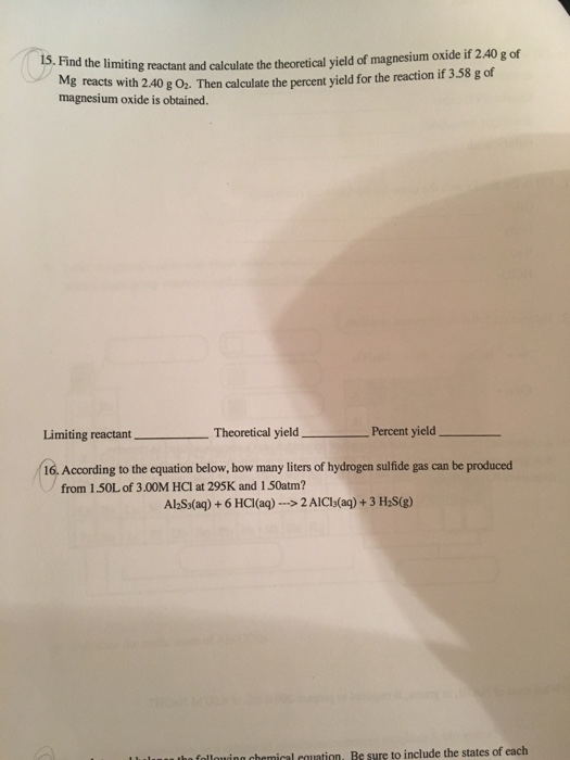 Solved limting reactant and calculate the theoretical yield | Chegg.com