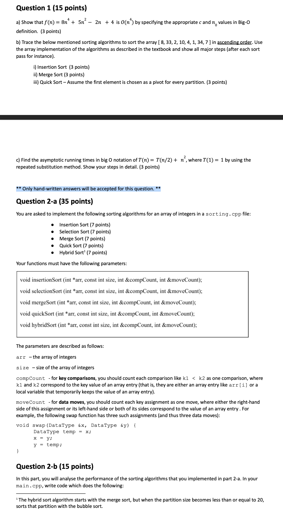 Solved 1. Create five identical arrays with random 1000 | Chegg.com