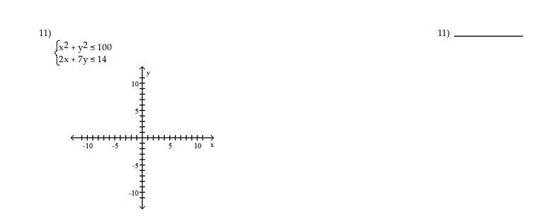 Solved 11) 11) x2 + y2 = 100 12x+7ys 14 ++++ -10 5 10 K -10- | Chegg.com