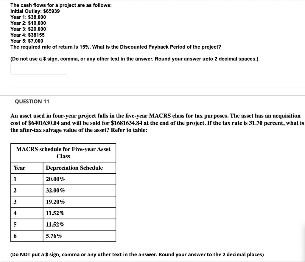 Solved The cash flows for a project are as follows: Initial | Chegg.com