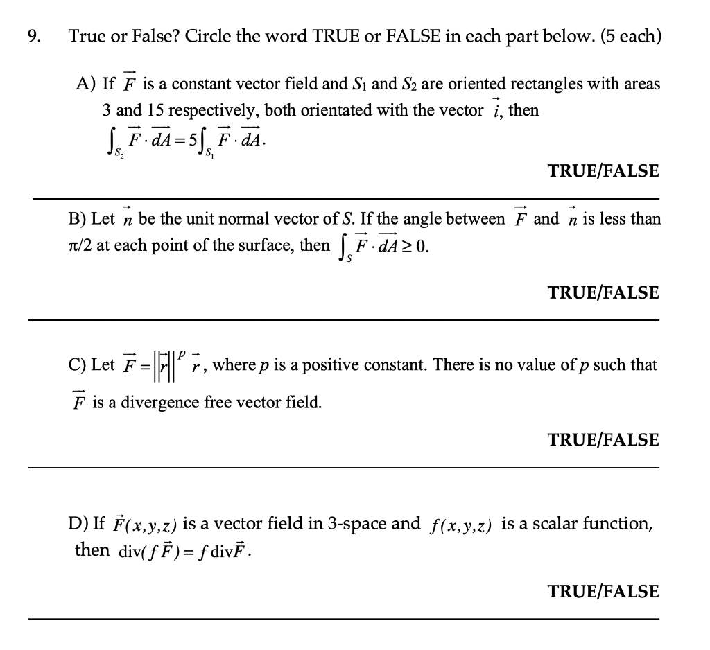 Solved 9. True or False? Circle the word TRUE or FALSE in | Chegg.com