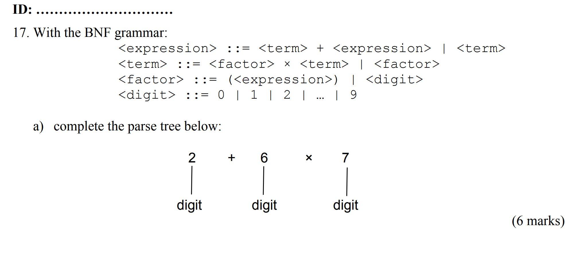 Solved ID: CC 2 לל 16. Write a BNF grammar for a login | Chegg.com