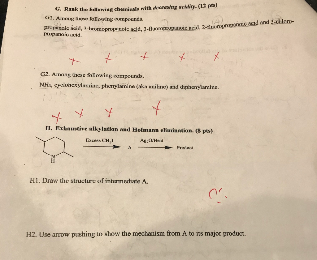 Solved G. Rank the following chemicals with deceasing | Chegg.com