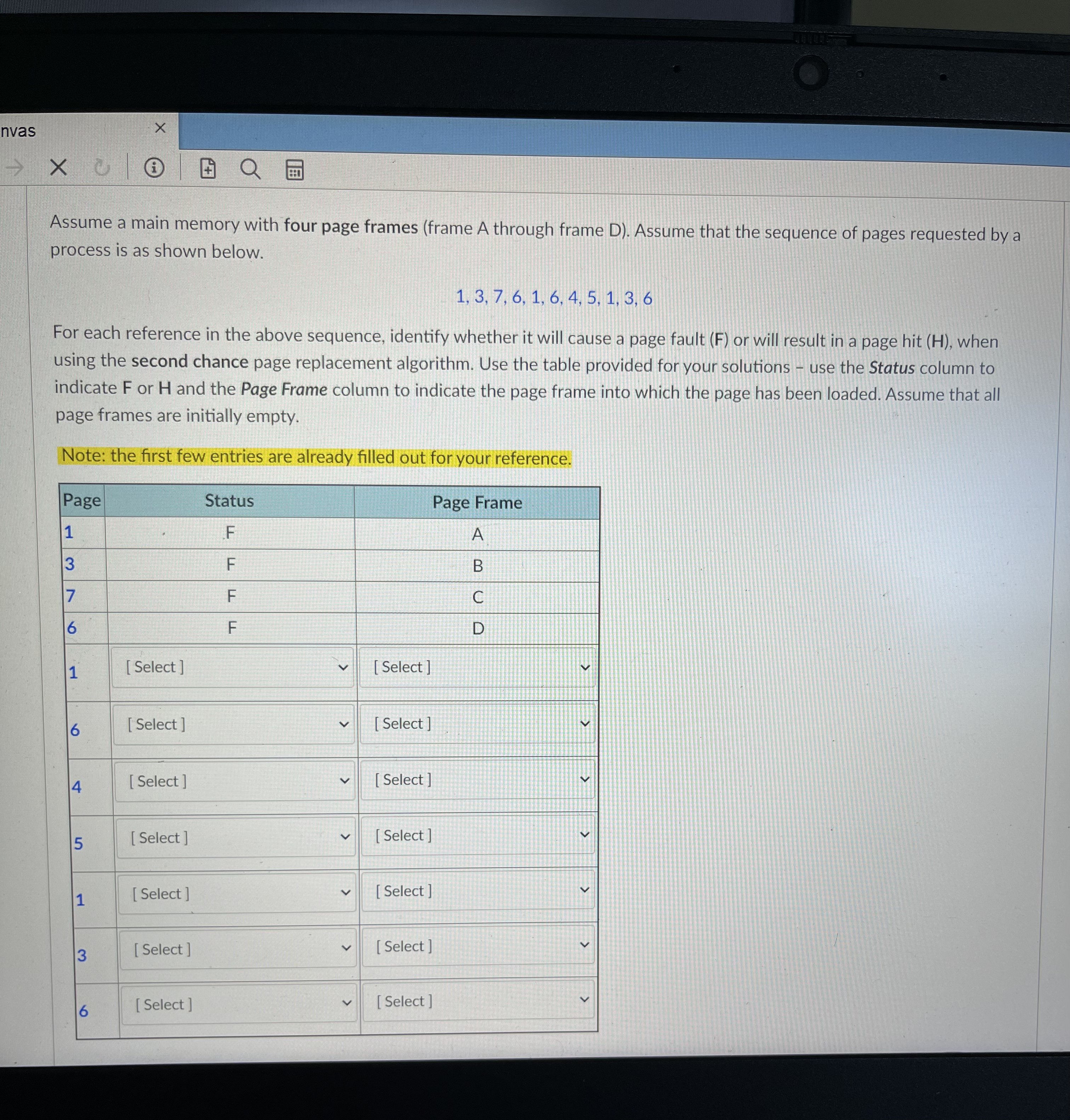 Solved Assume a main memory with four page frames (frame A | Chegg.com