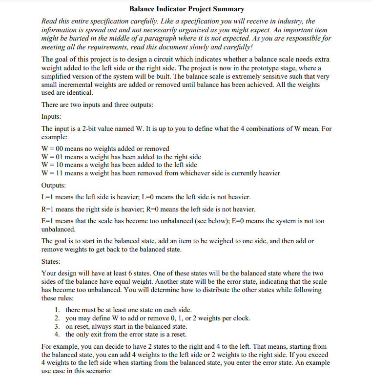 Solved Balance Indicator Project Summary Read this entire | Chegg.com