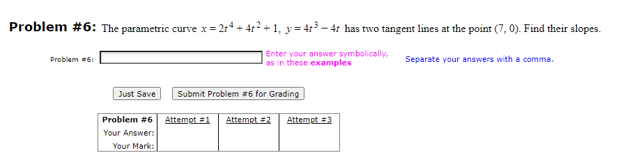 Solved Problem \#6: The parametric curve | Chegg.com