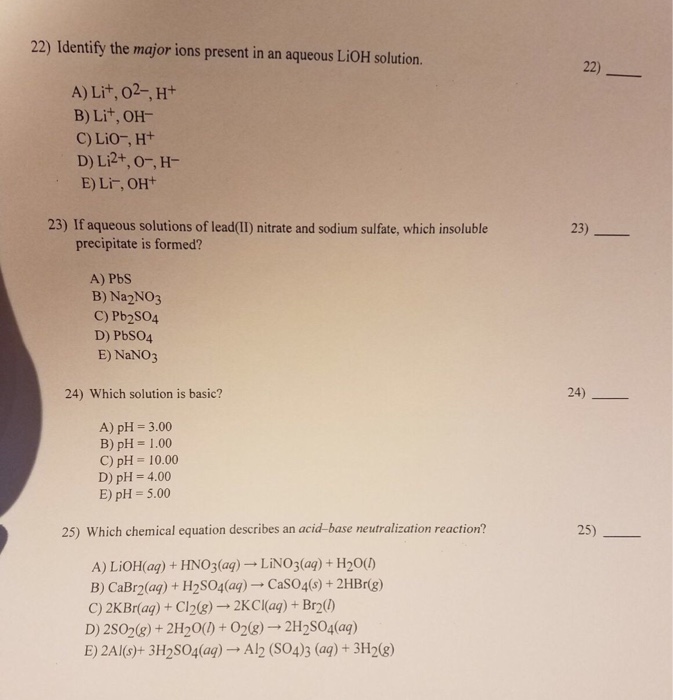 Solved Identify the major ions present in an aqueous LiOH | Chegg.com