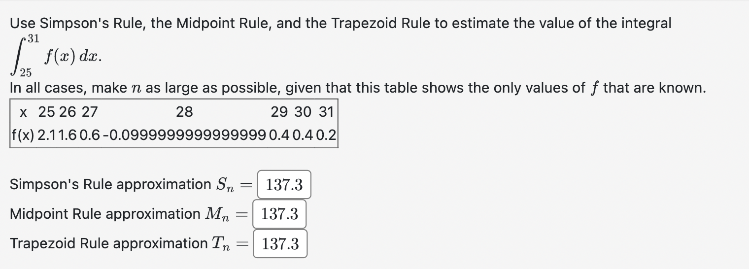 Solved Use Simpson's Rule, the Midpoint Rule, and the | Chegg.com