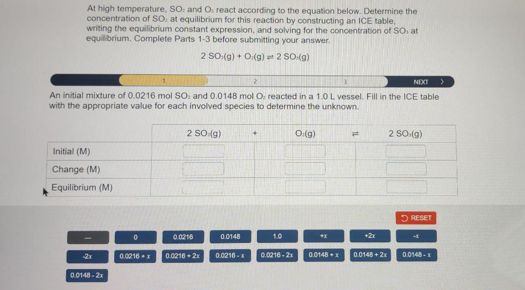 Solved At high temperature, SO2 and O2 react according to | Chegg.com
