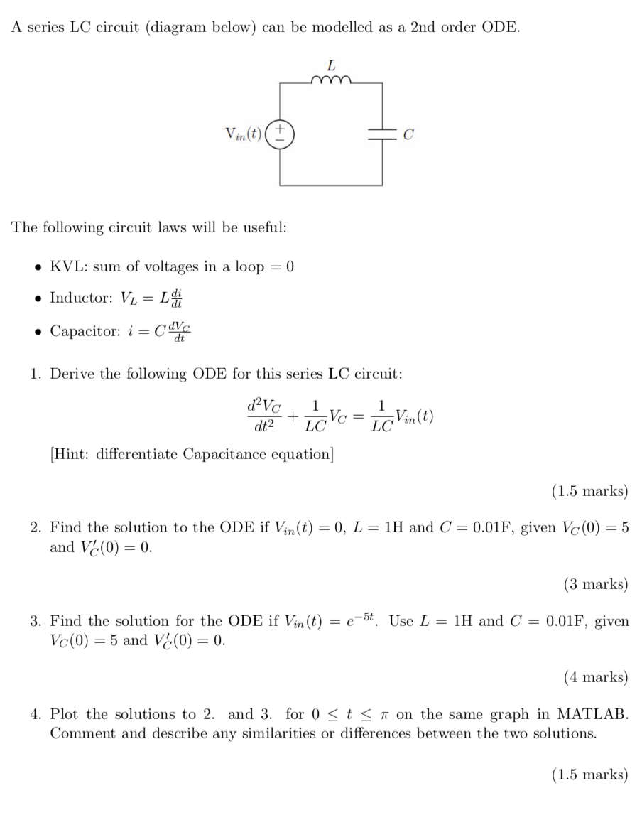 Solved A series LC circuit (diagram below) can be modelled | Chegg.com