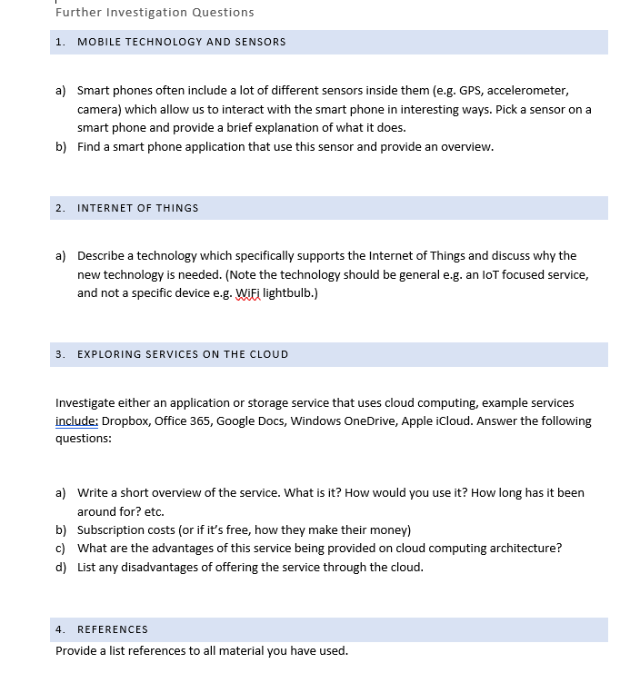 Solved Further Investigation Questions MOBILE TECHNOLOGY AND | Chegg.com