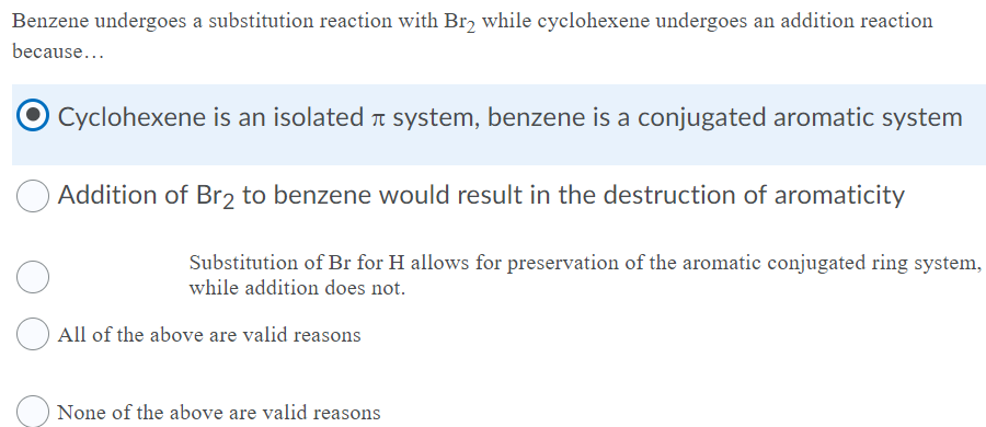 Solved Benzene undergoes a substitution reaction with Br2 | Chegg.com