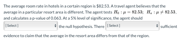 Solved The average room rate in hotels in a certain region | Chegg.com