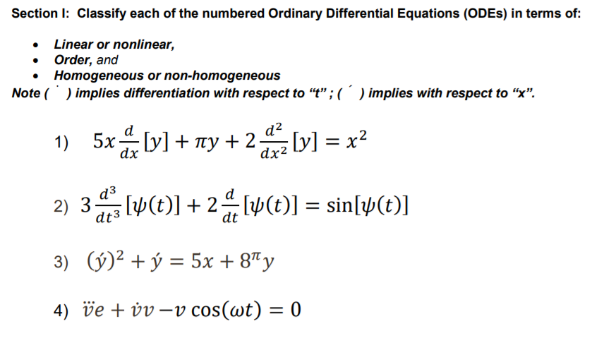 Solved Section 1: Classify each of the numbered Ordinary | Chegg.com